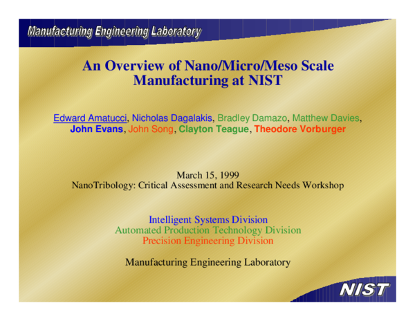 (PDF) An Overview of Nano-Micro-Meso Scale Manufacturing at the NIST | NIST