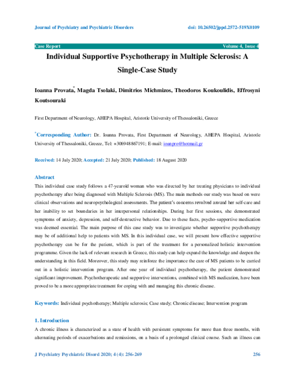 (PDF) Individual Supportive Psychotherapy in Multiple Sclerosis: A ...