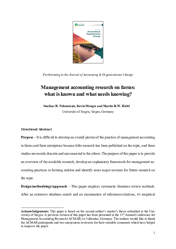 (PDF) Management accounting research on farms: what is known and what ...