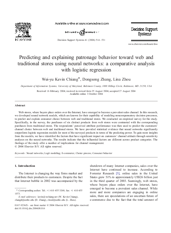 (PDF) Predicting and explaining patronage behavior toward web and traditional stores using ...