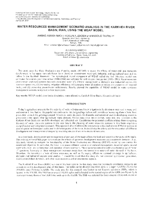 (PDF) Water resources management scenario analysis in Karkheh River Basin, Iran, using WEAP model