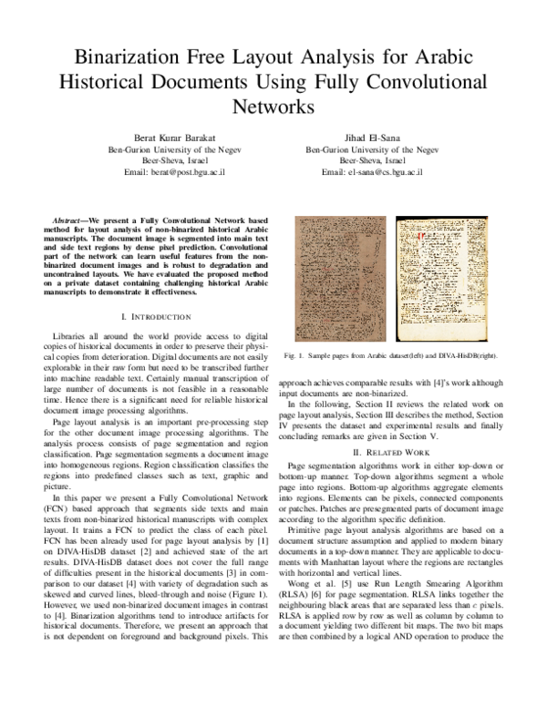 (PDF) Binarization Free Layout Analysis for Arabic Historical Documents Using Fully ...