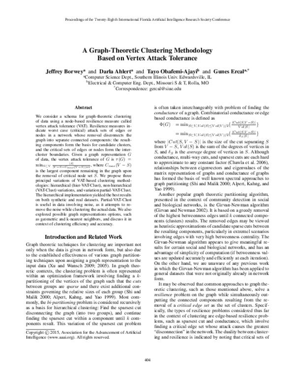 Pdf A Graph Theoretic Clustering Methodology Based On Vertex Attack Tolerance