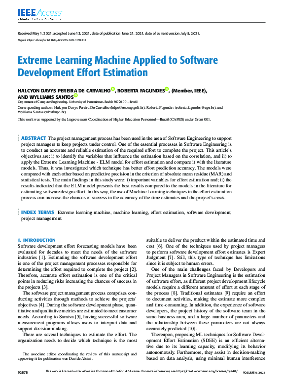 (PDF) Extreme Learning Machine Applied to Software Development Effort Estimation
