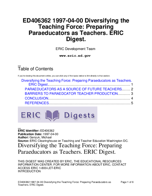 (PDF) Diversifying the Teaching Force: Preparing Paraeducators as ...