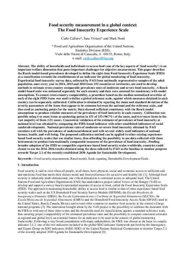 (PDF) Food security measurement in a global context: The food ...