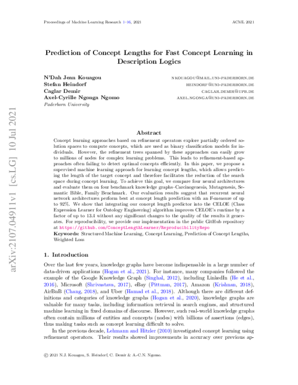 (PDF) Prediction of concept lengths for fast concept learning in description logics