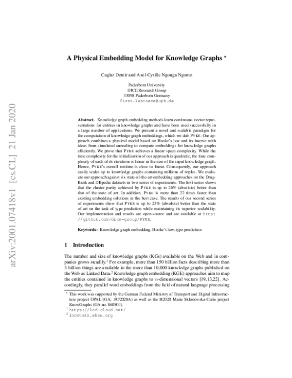 (PDF) A Physical Embedding Model for Knowledge Graphs