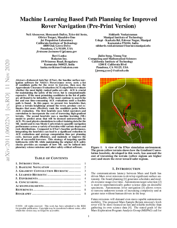 (PDF) Machine Learning Based Path Planning for Improved Rover ...