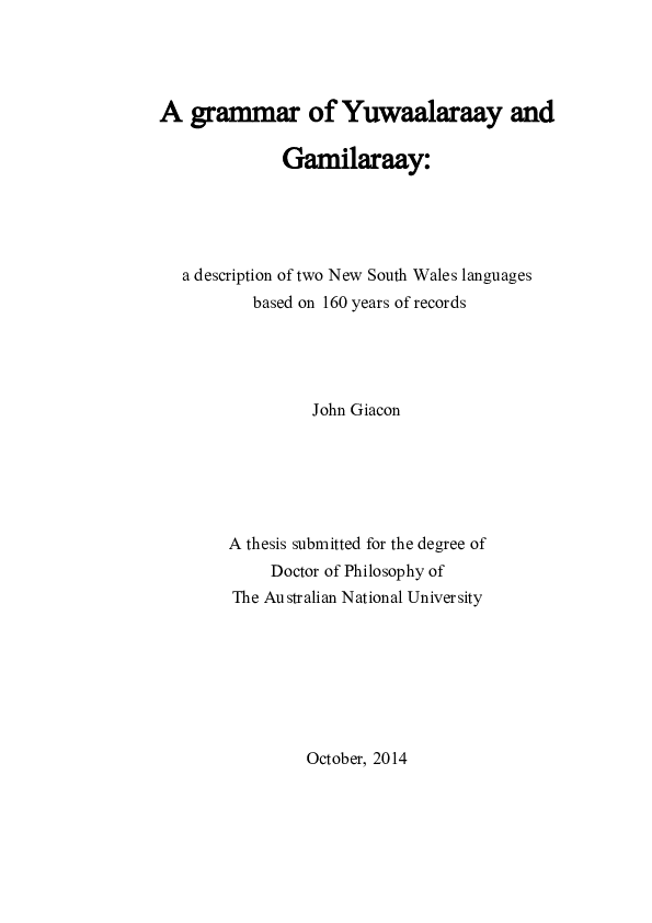(PDF) A grammar of Yuwaalaraay and Gamilaraay: a description of two New ...