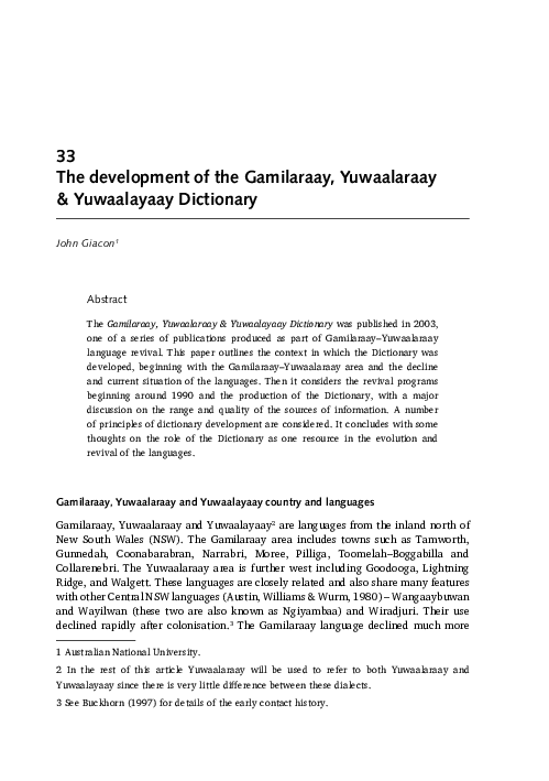 (PDF) The development of the Gamilaraay, Yuwaalaraay & Yuwaalayaay ...