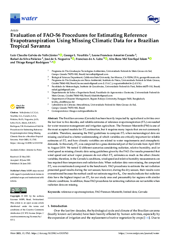 (PDF) Evaluation of FAO-56 Procedures for Estimating Reference ...