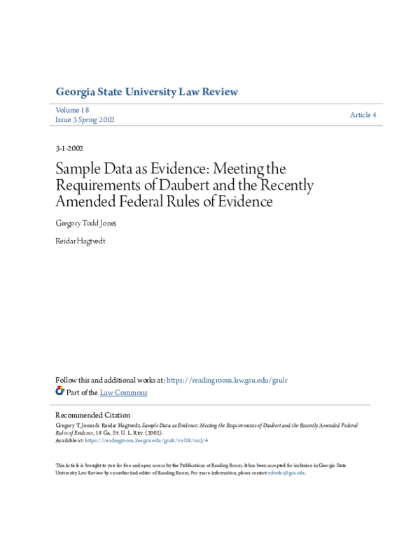 (PDF) Sample Data as Evidence: Meeting the Requirements of Daubert and ...