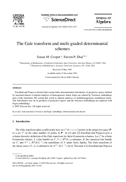 (PDF) The Gale transform and multi-graded determinantal schemes ...