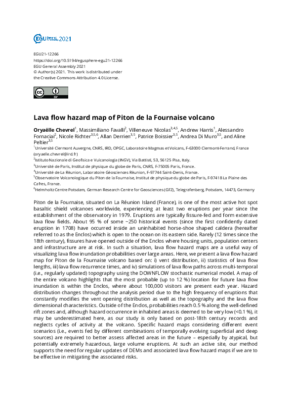 (PDF) Lava flow hazard map of Piton de la Fournaise volcano