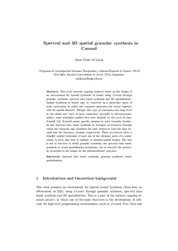 (PDF) Spectral and 3D spatial granular synthesis in Csound