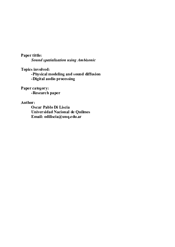 (PDF) Sound spatialisation using Ambisonic