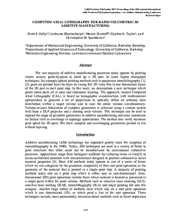 (PDF) Computed Axial Lithography for Rapid Volumetric 3D Additive ...