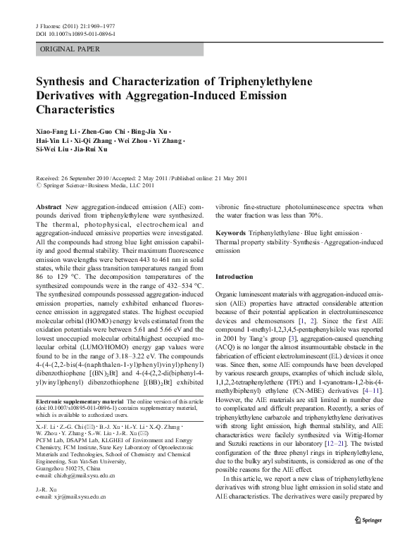 (PDF) Synthesis and Characterization of Triphenylethylene Derivatives ...