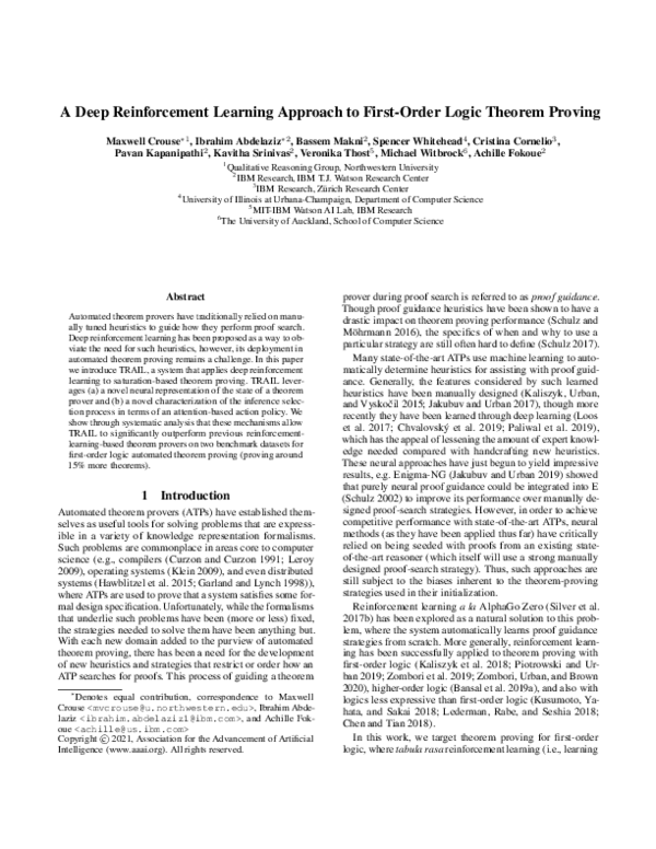 Pdf A Deep Reinforcement Learning Approach To First Order Logic Theorem Proving
