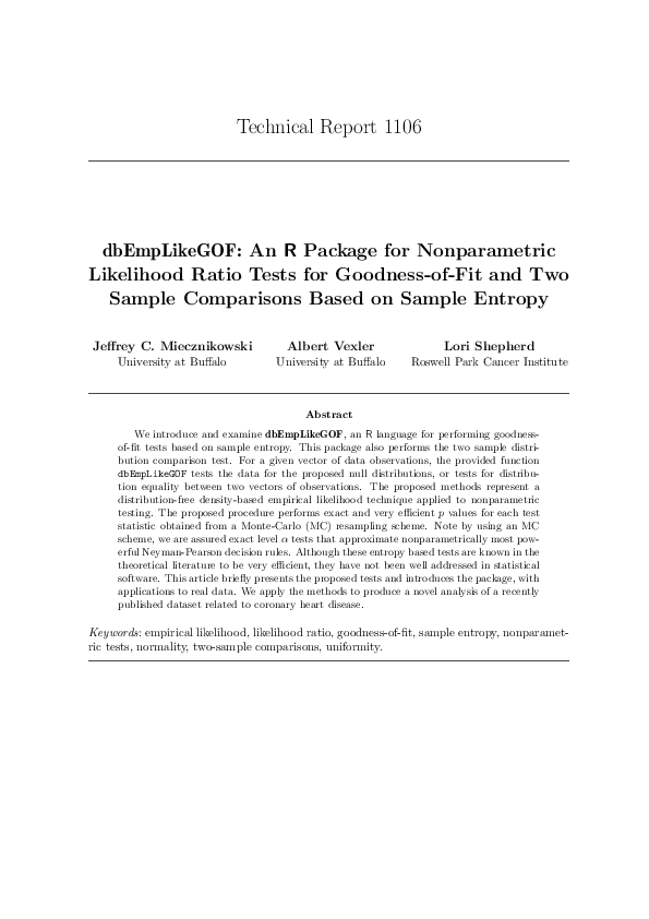 Pdf Dbemplikegof An R Package For Nonparametric Likelihood Ratio