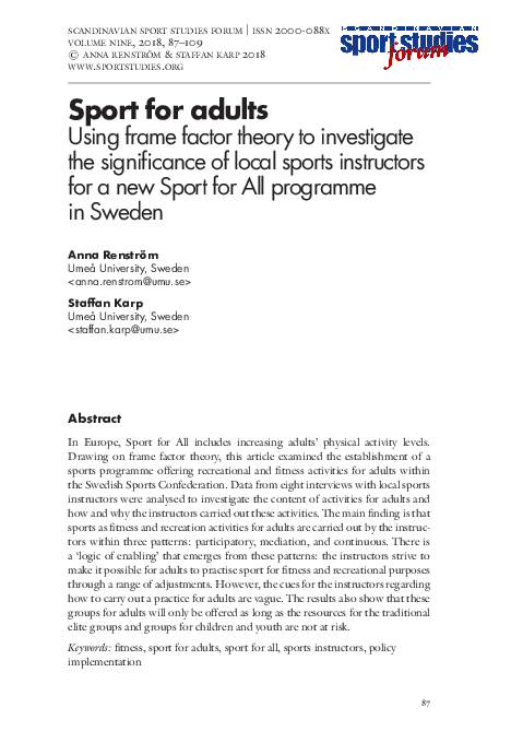 (PDF) Sport for adults : Using frame factor theory to investigate the ...