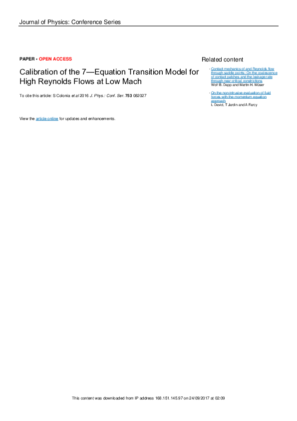 (PDF) Calibration of the 7—Equation Transition Model for High Reynolds ...