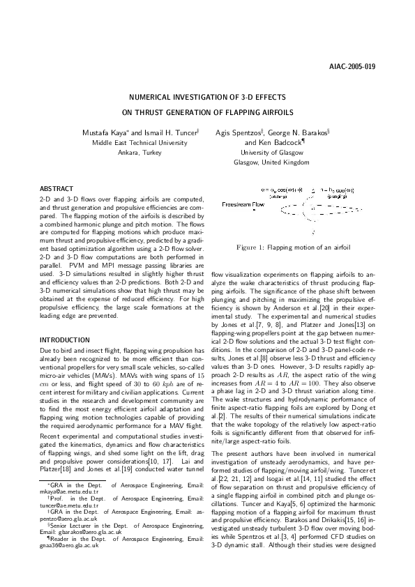 (PDF) Numerical Investigation of 3-D Effects on Thrust Generation of Flapping Airfoils