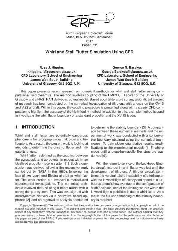 (PDF) Whirl and Stall Flutter Simulation Using CFD | George Barakos - Academia.edu
