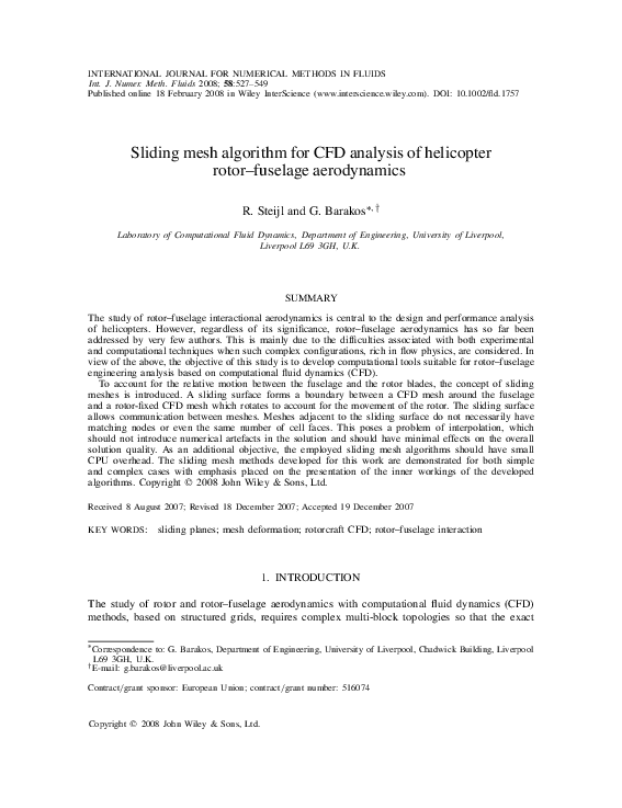 (PDF) Sliding mesh algorithm for CFD analysis of helicopter rotor fuselage aerodynamics