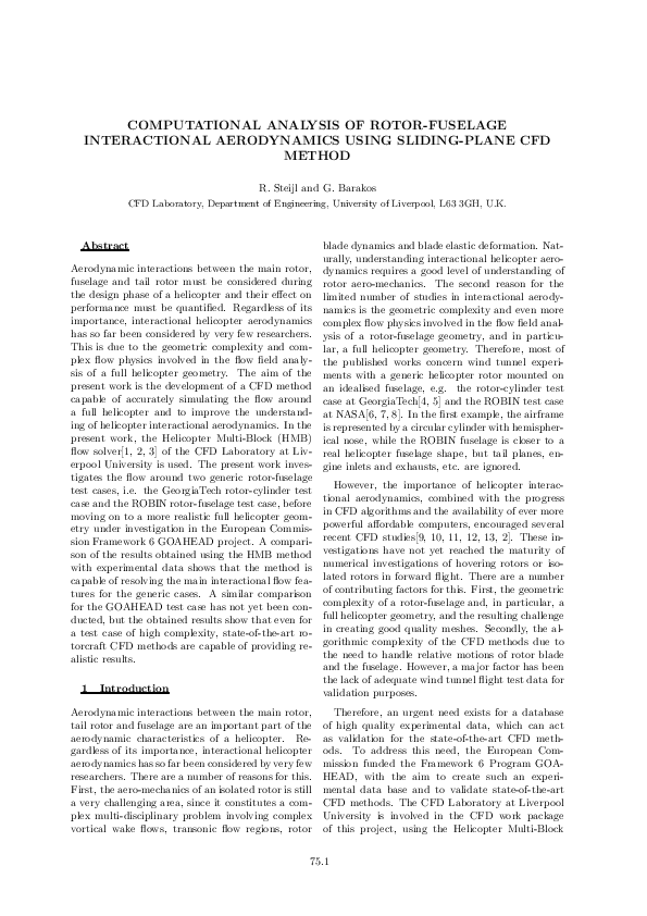 (PDF) Computational analysis of rotor-fuselage interactional aerodynamics using sliding-plane ...