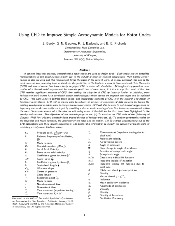 (PDF) Using CFD to Improve Simple Aerodynamic Models for Rotor Codes