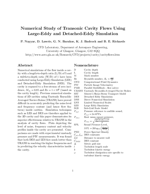 (PDF) Numerical study of transonic cavity flows using large-eddy and detached-eddy simulation