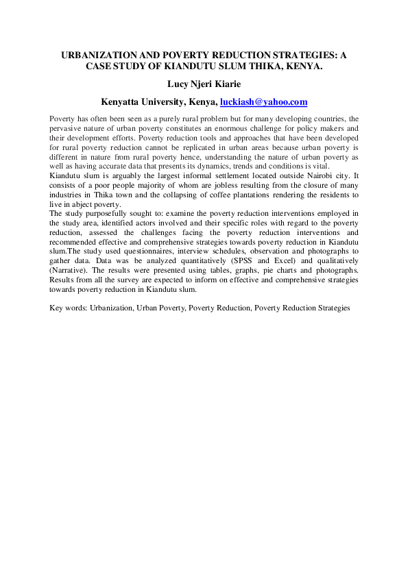 (PDF) Urbanization and Poverty Reduction Strategies : A Case Study of ...