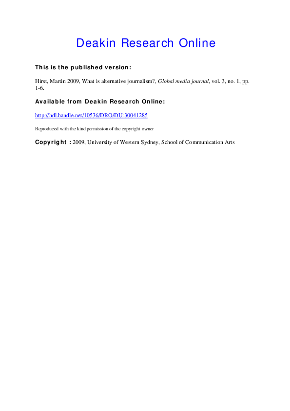 (PDF) What Is Alternative Journalism?