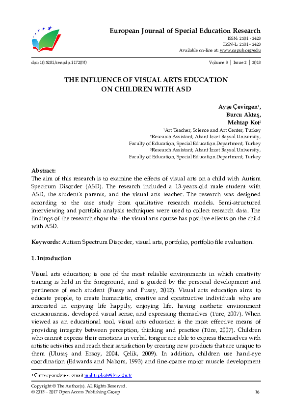 (PDF) The Influence of Visual Arts Education on Children with ASD