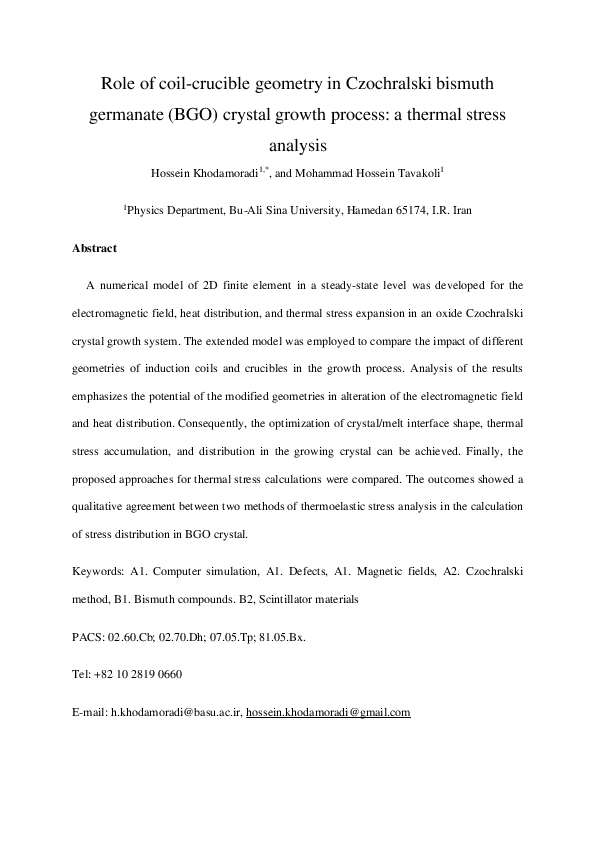 (PDF) Role of coil-crucible geometry in Czochralski bismuth germanate (BGO) crystal growth ...