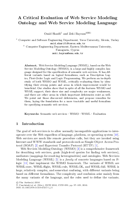 (PDF) A Critical Evaluation of Web Service Modeling Ontology and Web Service Modeling Language