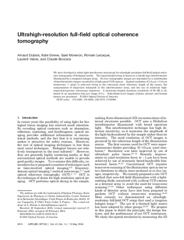 (PDF) Ultrahigh-Resolution Full-Field Optical Coherence Tomography