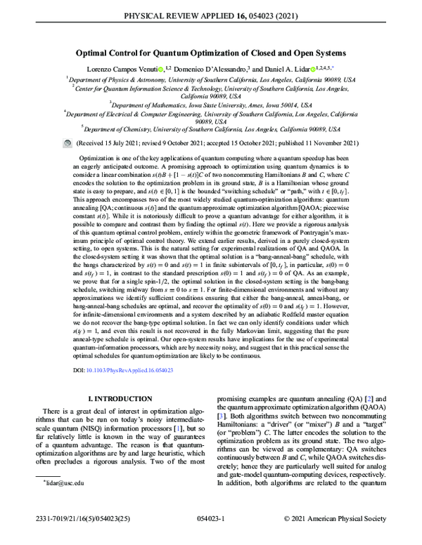 (PDF) Optimal Control for Quantum Optimization of Closed and Open Systems
