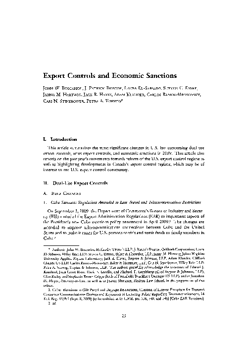 (PDF) Export Controls and Economic Sanctions