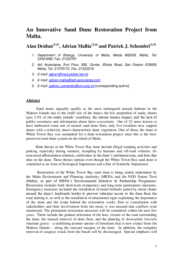 (PDF) An innovative sand dune restoration project from Malta