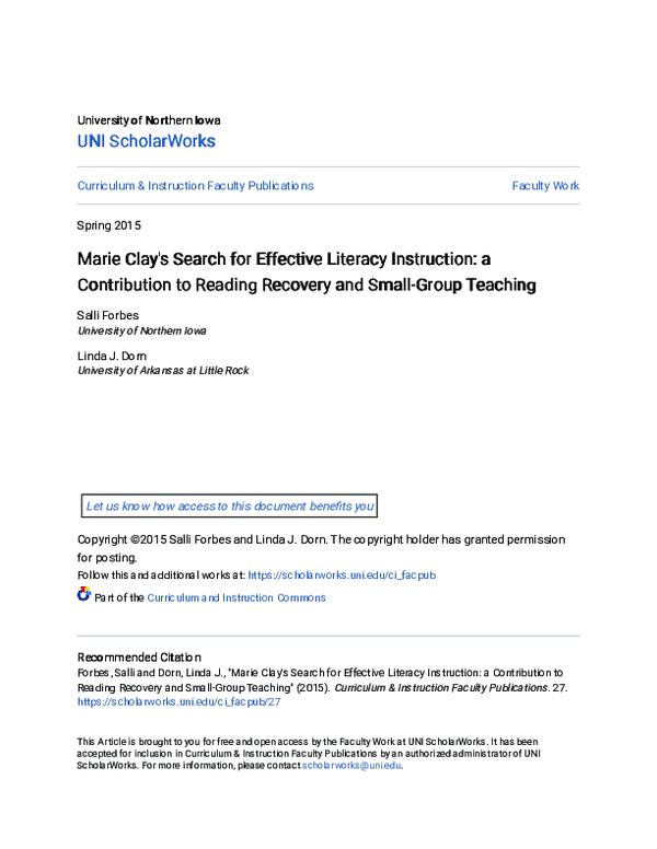 (PDF) Marie Clay's Search for Effective Literacy Instruction: a ...