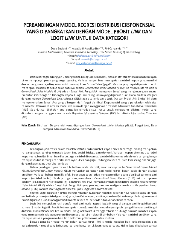 (PDF) Perbandingan model regresi distribusi eksponensial yang ...