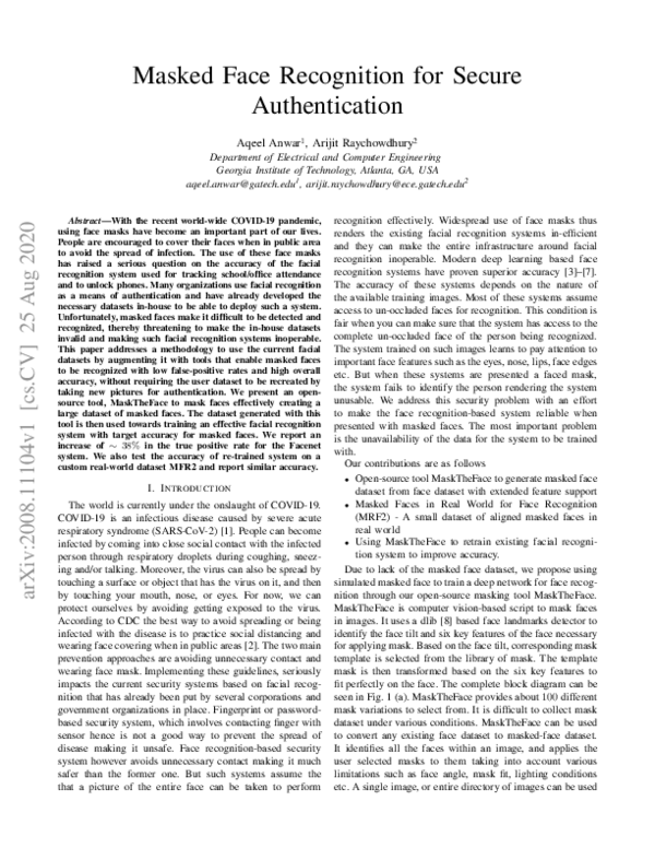(PDF) Masked Face Recognition for Secure Authentication