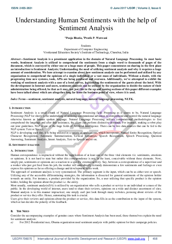 (PDF) Understanding Human Sentiments with the help of Sentiment Analysis