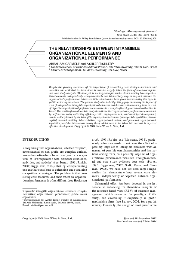 (PDF) The relationships between intangible organizational elements and ...