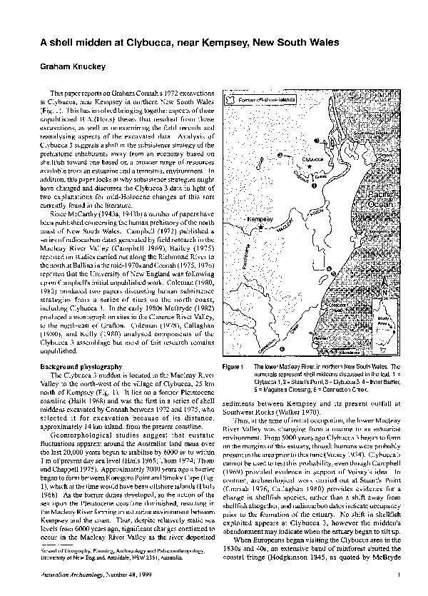 (PDF) 1998: A shell midden at Clybucca, near Kempsey, New South Wales