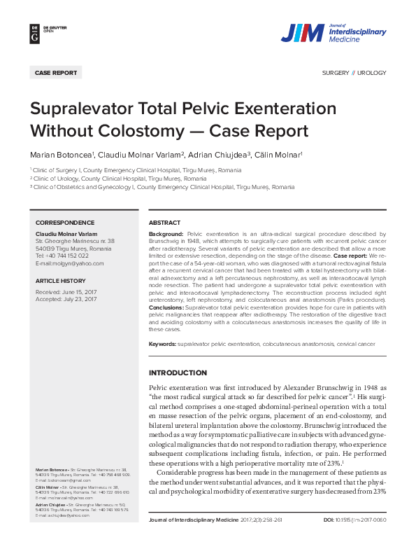 (PDF) Supralevator Total Pelvic Exenteration Without Colostomy — Case ...