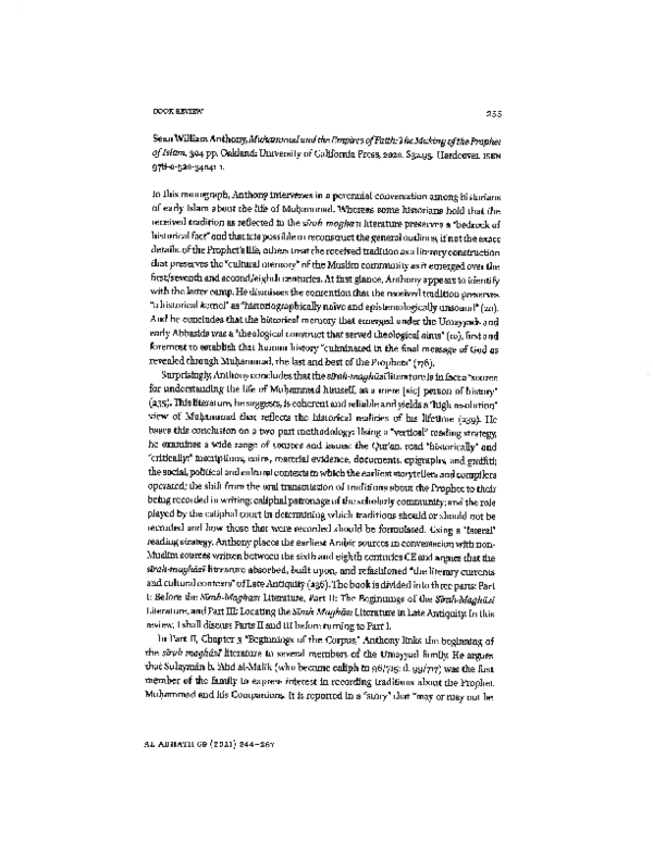 (PDF) Powers review of Sean Anthony, Muhammad and the Empires of Faith